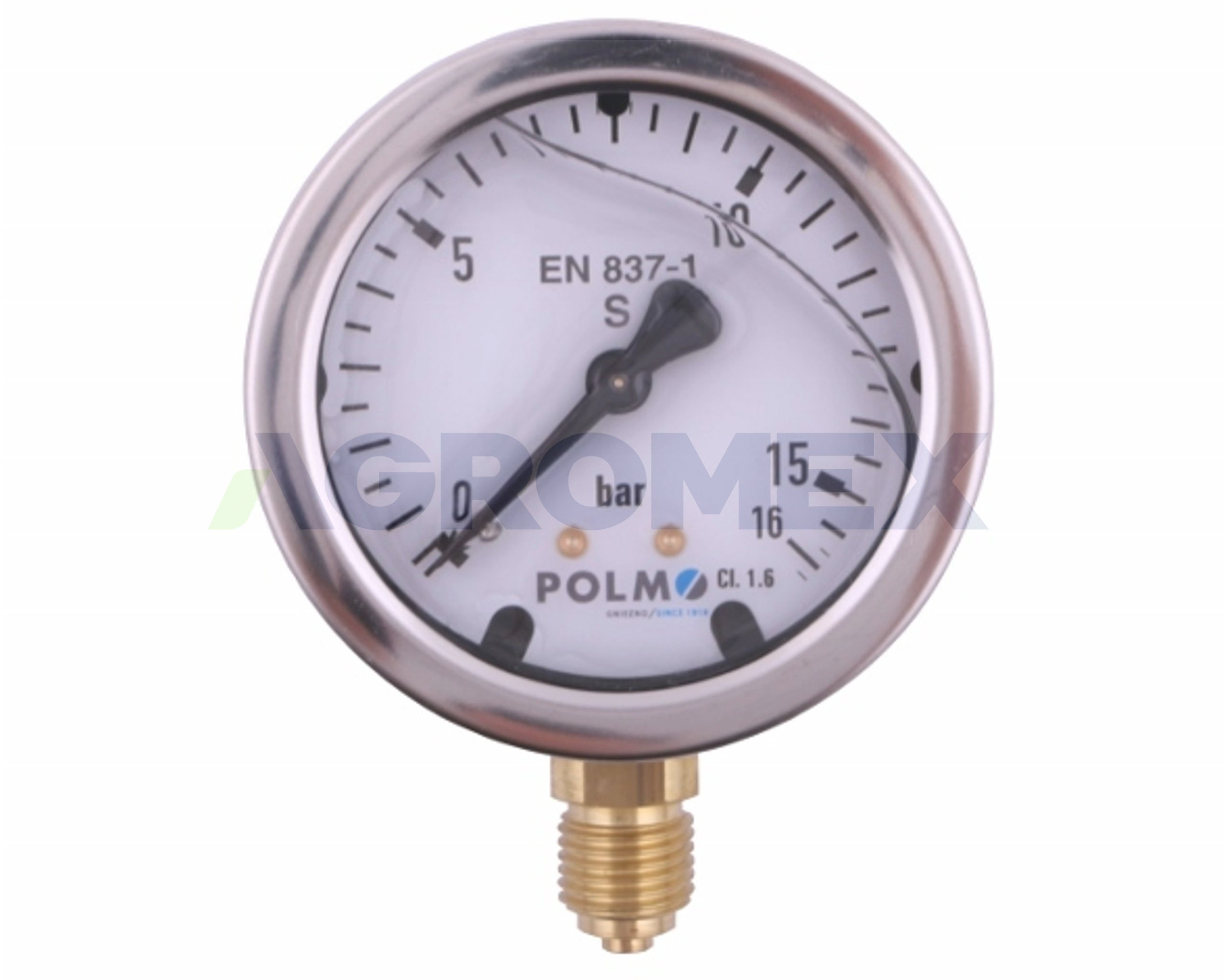 Manometr glicerynowy M63 16 bar dolne przyłącze G1/4" POLMO 39521 | Agromex