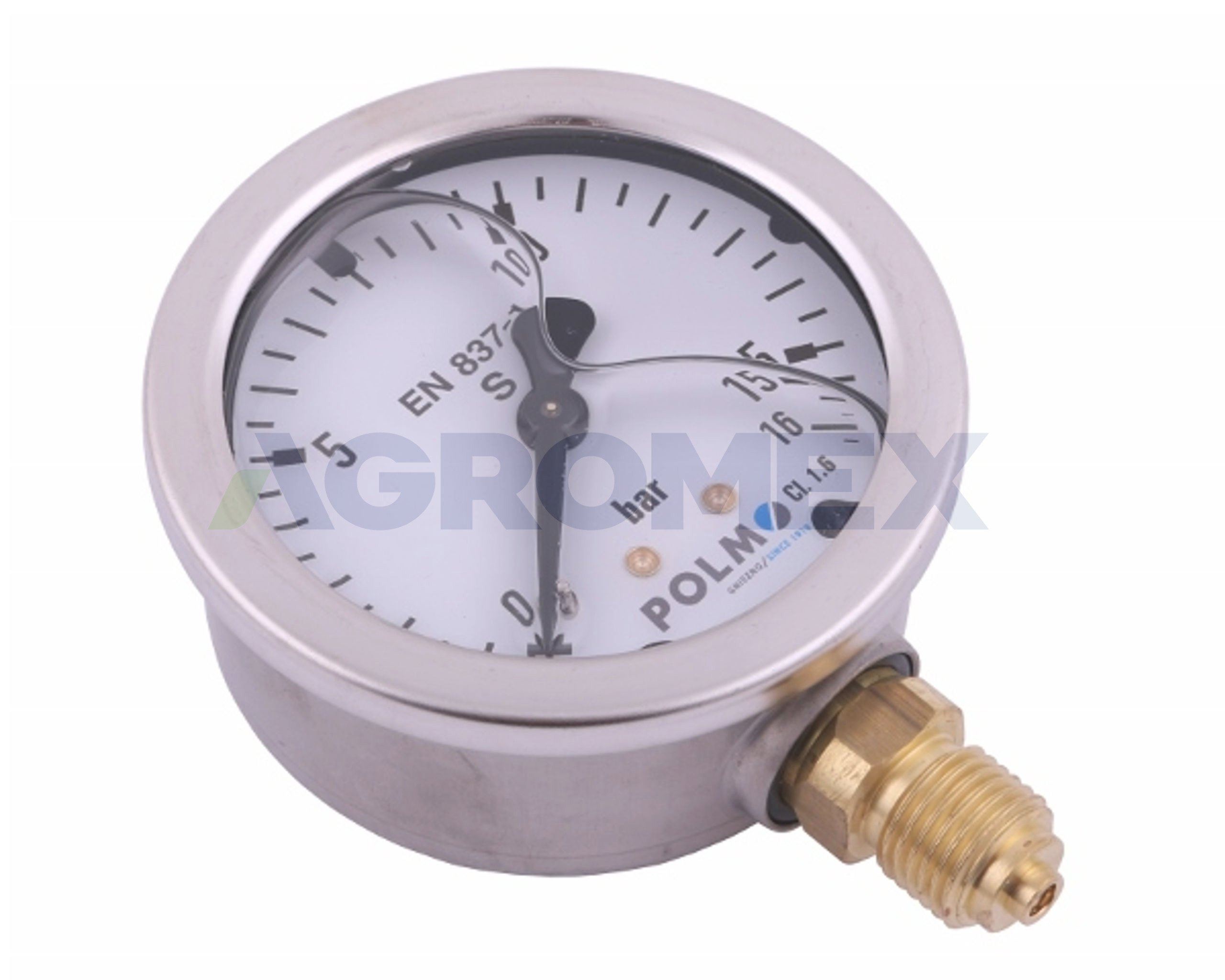 Manometr glicerynowy M63 16 bar dolne przyłącze G1/4" POLMO 39521 | Agromex